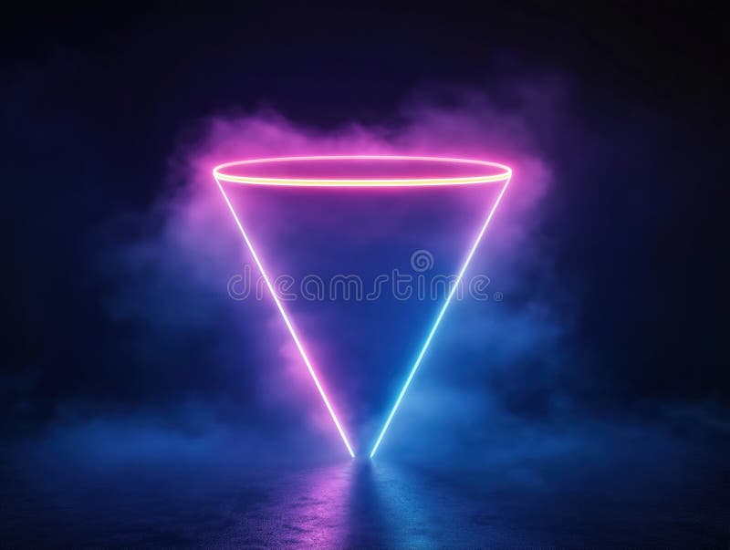 Futuristic Funnel Shape with Vibrant Neon Lines and Smoke. Glowing ...