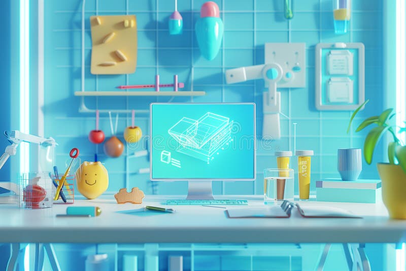 Futuristic Funny Working and Learning Room Interior with Computer ...