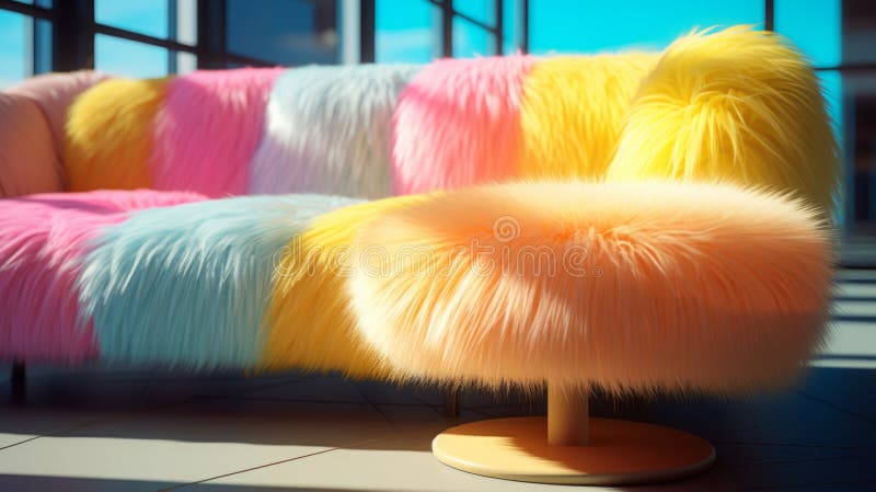 Futuristic Furry Sofa Bed and Oddly Colored End Table Stock ...