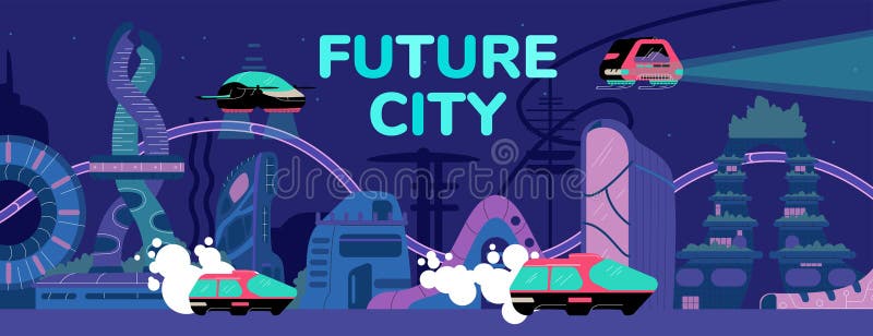 Futuristic Future Cityscape Banner in Flat Style with Place for Text ...