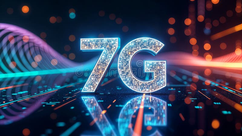 Futuristic 7G Technology Concept with Neon Lights and Digital Patterns ...