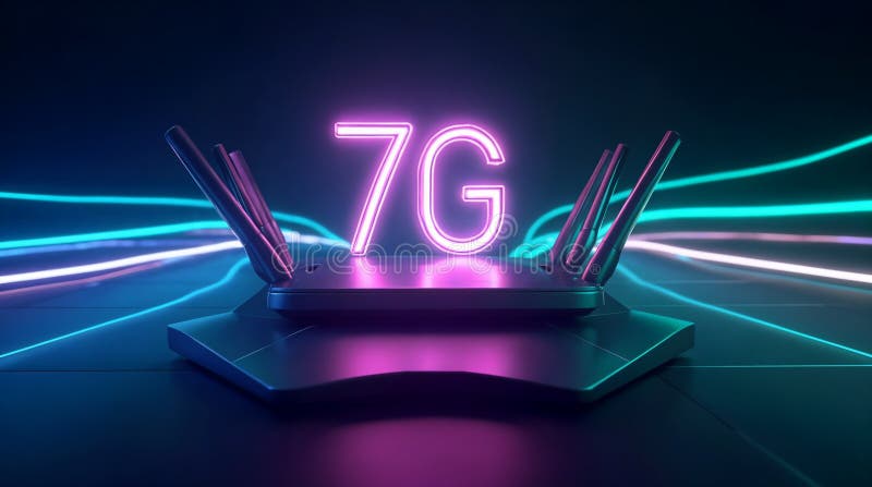 Futuristic 7G Technology Router in Neon Light Display Stock ...