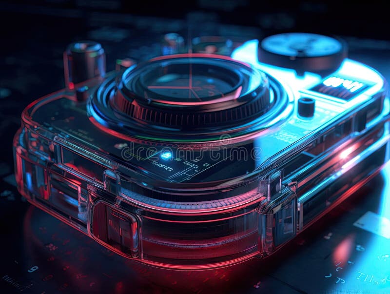 Futuristic Gadget with Holographic Display and Illuminated Buttons ...