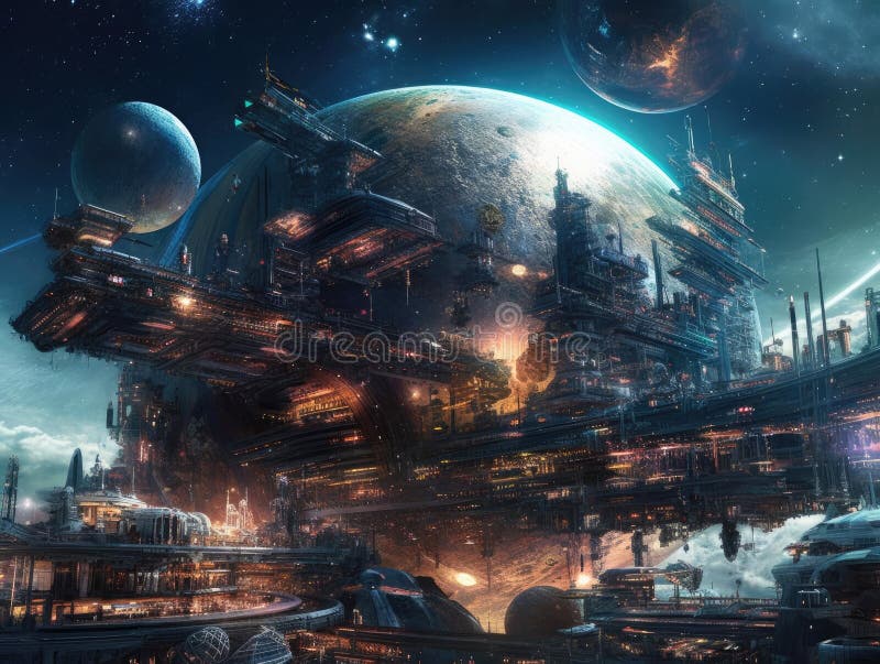 Futuristic Galactic Print with Cosmic Technology Elements Stock ...