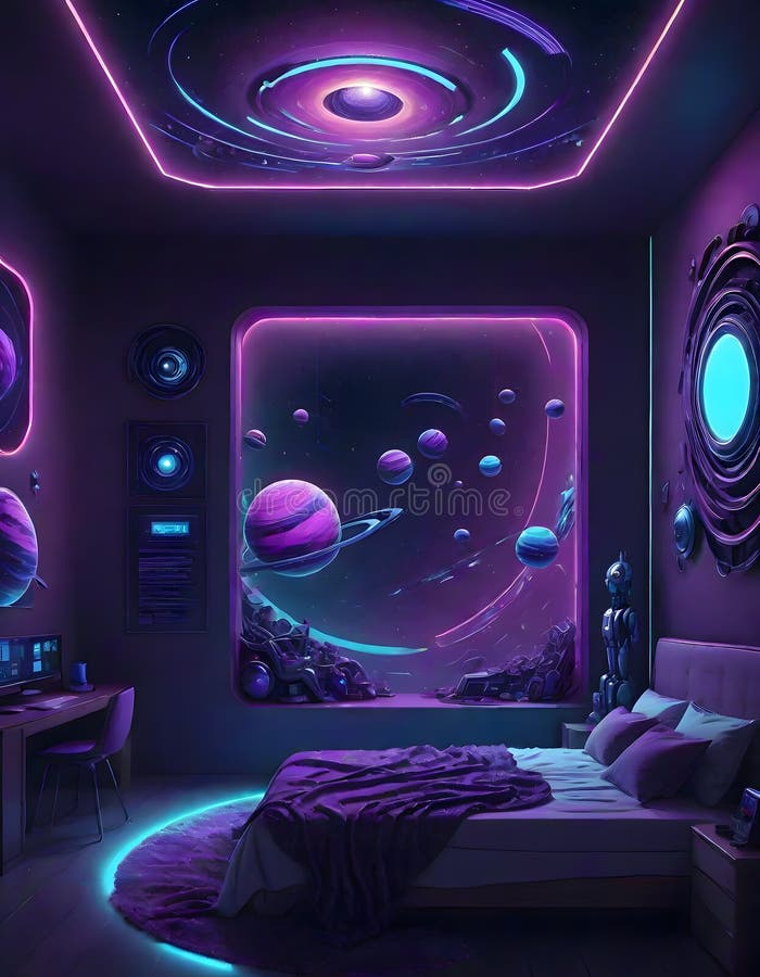 Futuristic Galactic Themed Empty Room with Circular Patterns on the ...