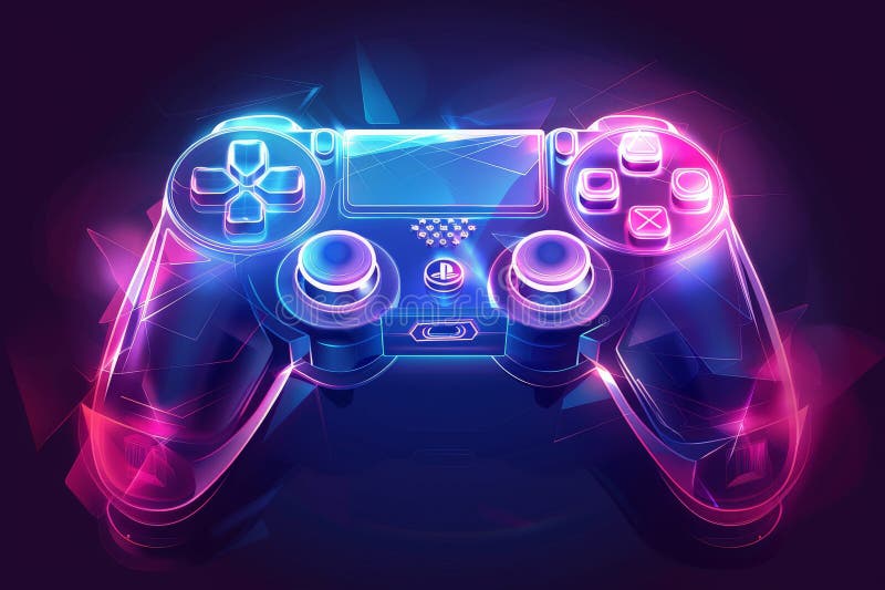 Futuristic Game Pad for Video Games. Vector Joystick with Neon Glow for ...