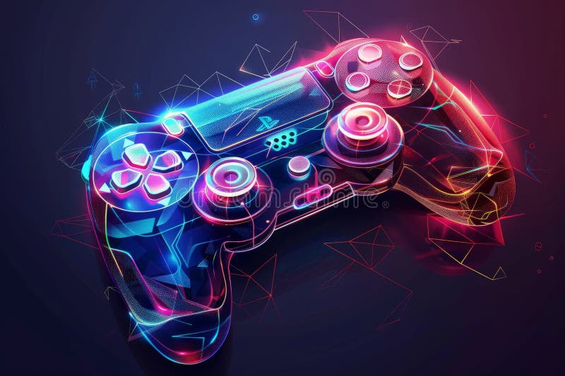 Futuristic Game Pad for Video Games. Vector Joystick with Neon Glow for ...