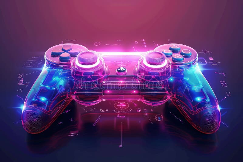 Futuristic Game Pad for Video Games. Vector Joystick with Neon Glow for ...