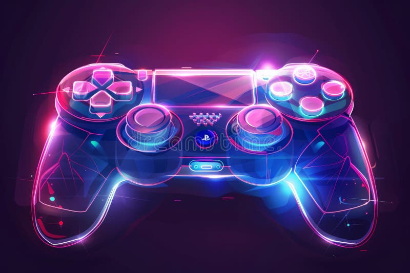 Futuristic Game Pad for Video Games. Vector Joystick with Neon Glow for ...