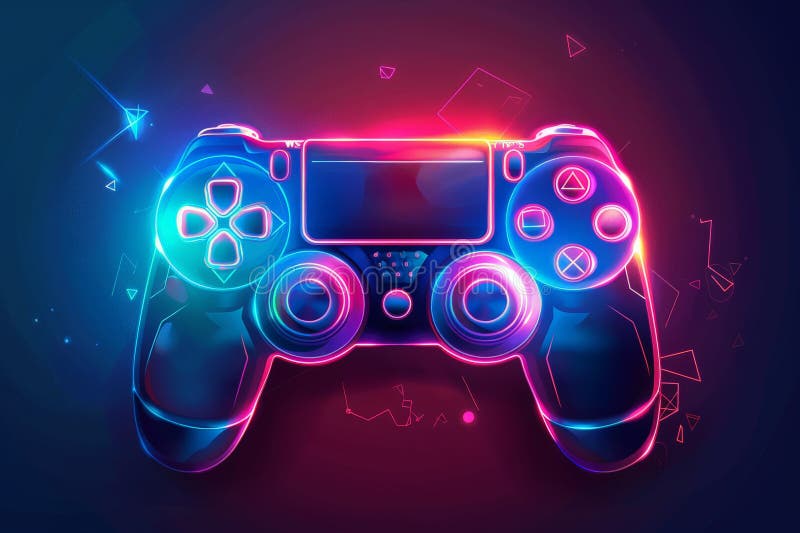 Futuristic Game Pad for Video Games. Vector Joystick with Neon Glow for ...