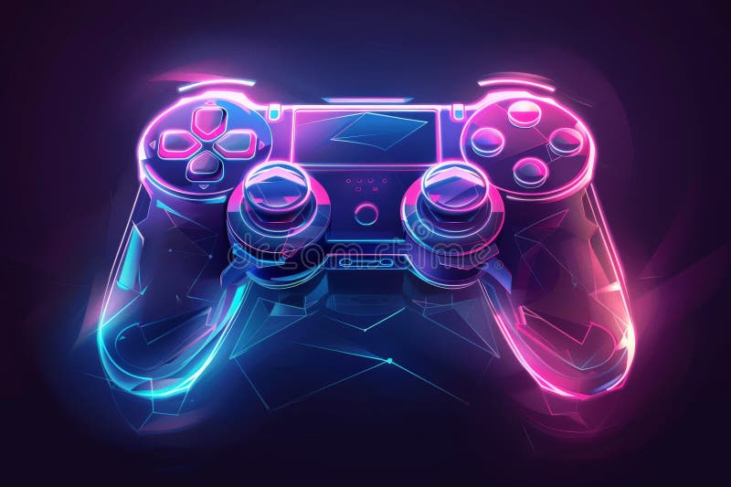 Futuristic Game Pad for Video Games. Vector Joystick with Neon Glow for ...