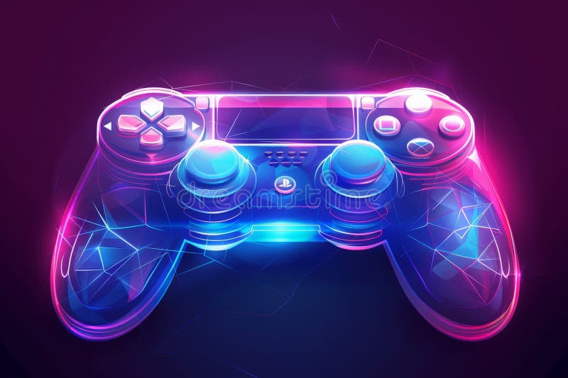Futuristic Game Pad for Video Games. Vector Joystick with Neon Glow for ...