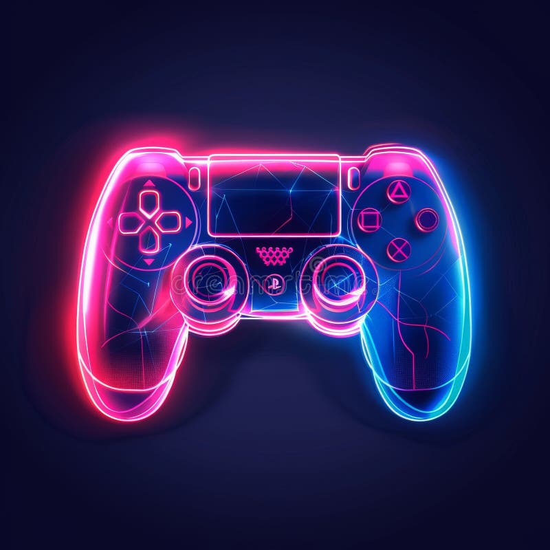 Futuristic Game Pad for Video Games. Vector Joystick with Neon Glow for ...