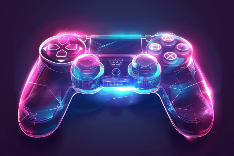 Futuristic Game Pad for Video Games. Vector Joystick with Neon Glow for ...