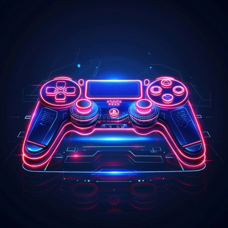 Futuristic Game Pad for Video Games. Vector Joystick with Neon Glow for ...