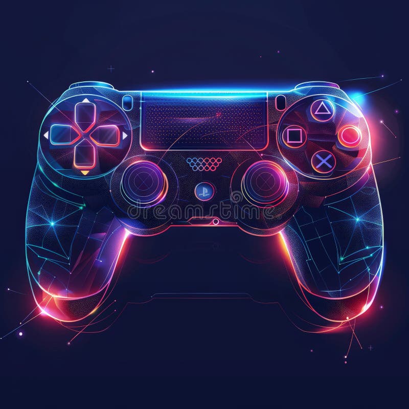 Futuristic Game Pad for Video Games. Vector Joystick with Neon Glow for ...