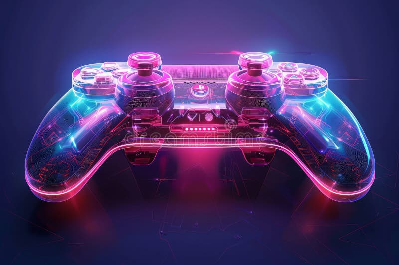 Futuristic Game Pad for Video Games. Vector Joystick with Neon Glow for ...