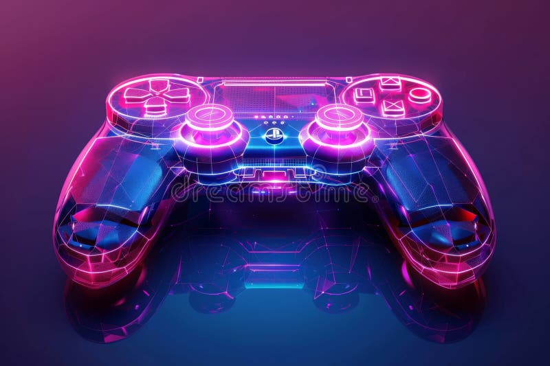 Futuristic Game Pad for Video Games. Vector Joystick with Neon Glow for ...