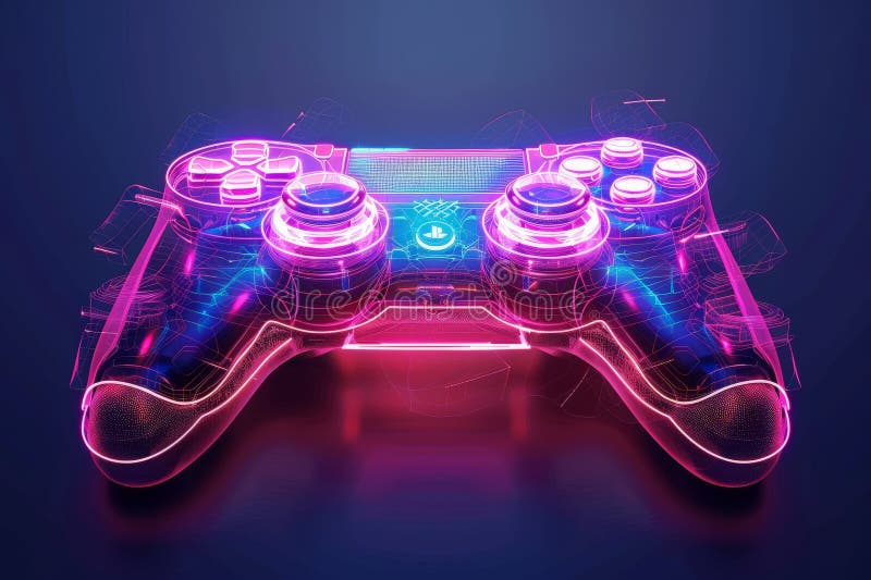 Futuristic Game Pad for Video Games. Vector Joystick with Neon Glow for ...