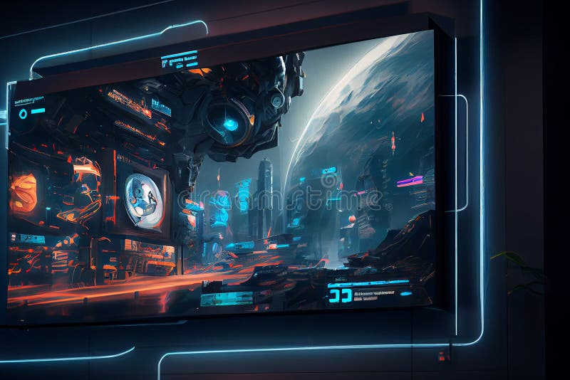A Futuristic Game Screen, with Various Elements Sand Special Effects ...
