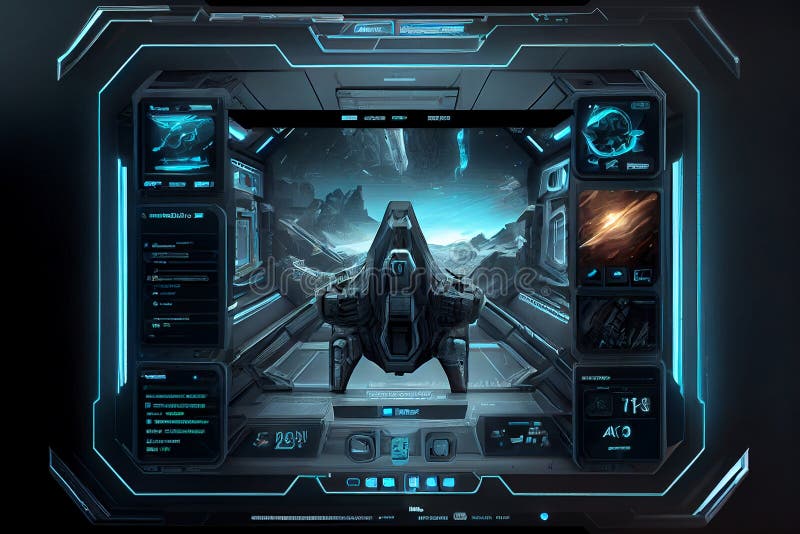 A Futuristic Game Screen, with Various Elements Sand Special Effects ...