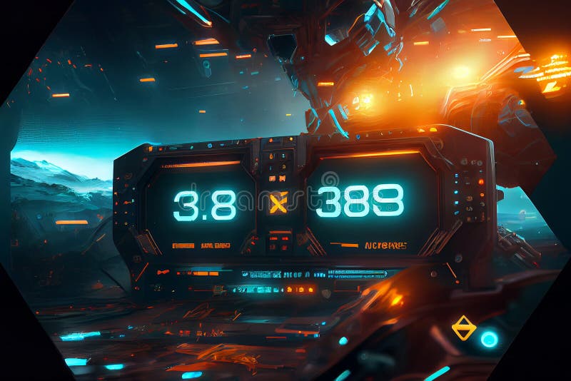 A Futuristic Game Screen, with Various Elements Sand Special Effects ...