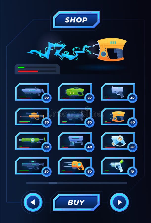 Futuristic Game Weapon Galaxy Set User Interface with Buttons Vector ...