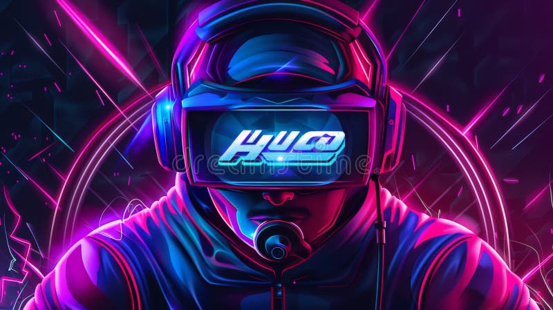 Futuristic Gamer in Neon Lights Stock Illustration - Illustration of ...