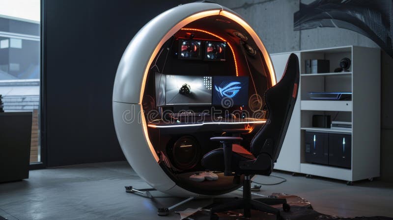 Futuristic Gaming Chair and Workstation Setup in Modern Interior Stock ...