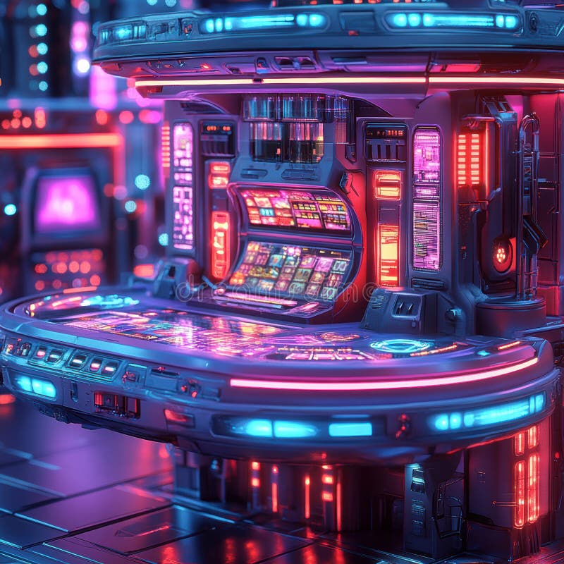 A Futuristic Gaming or Computer Station with a Circular Setup of ...