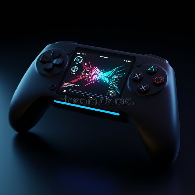 Futuristic Gaming Controller Featuring a Built-in LCD Screen Displaying ...