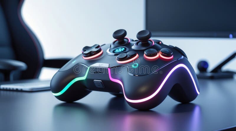 Futuristic Gaming Controller with Illuminated Buttons and Joysticks on ...