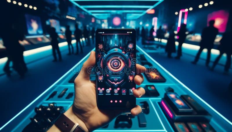 Futuristic Gaming Event with Augmented Reality Mobile App and Neon ...