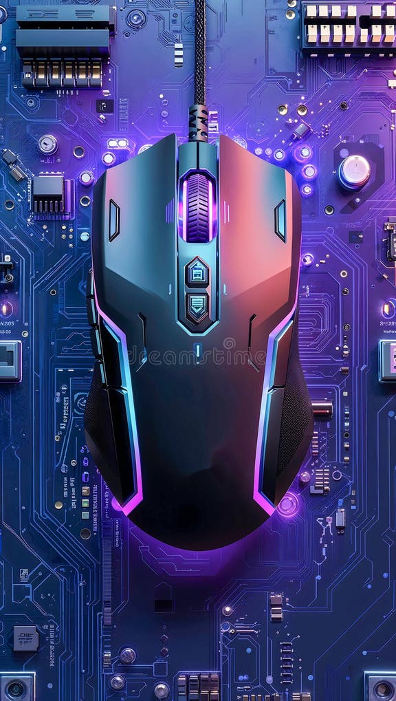 Futuristic Gaming Mouse with Angular Design on Circuit Board Stock ...