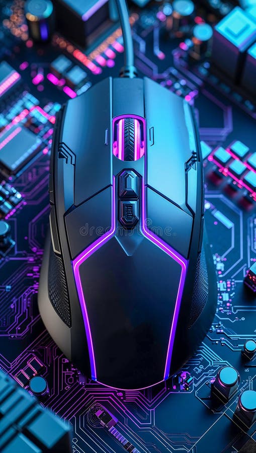 Futuristic Gaming Mouse with Angular Design on Circuit Board Stock ...