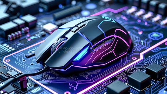 Futuristic Gaming Mouse with Angular Design on Circuit Board Stock ...