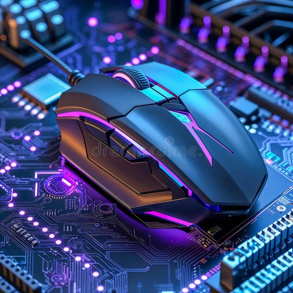 Futuristic Gaming Mouse with Angular Design on Circuit Board Stock ...