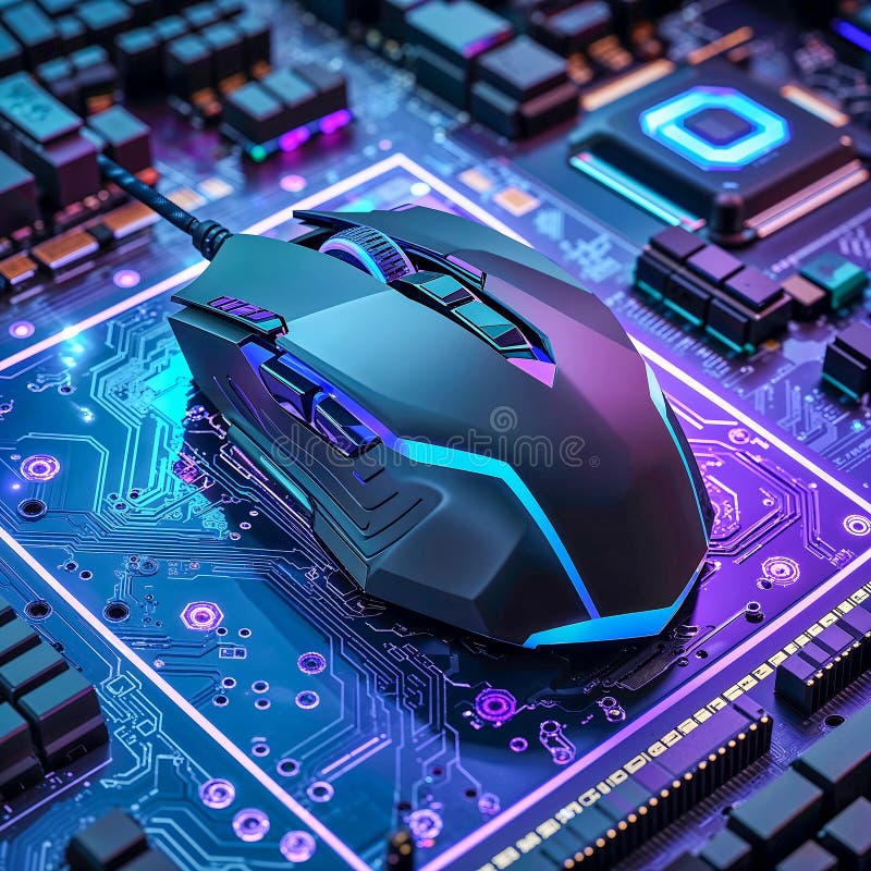 Futuristic Gaming Mouse with Angular Design on Circuit Board Stock ...