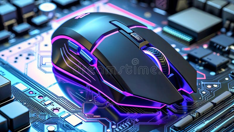 Futuristic Gaming Mouse with Angular Design on Circuit Board Stock ...