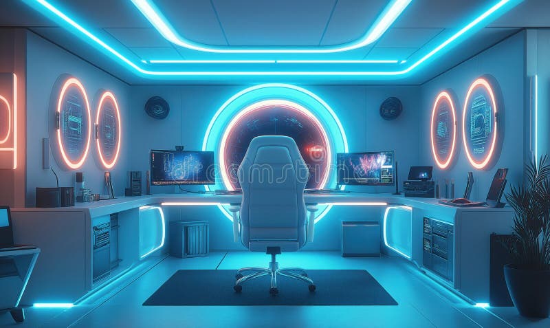 Futuristic Gaming Office Neon Lighting High Tech Equipment Stock Photos ...