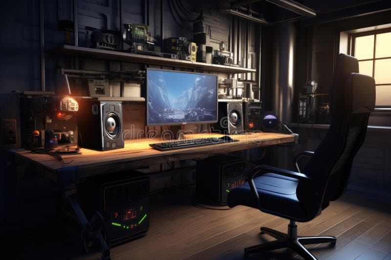 Futuristic Gaming Room with Monitors and Computers, 3d Rendering of a ...