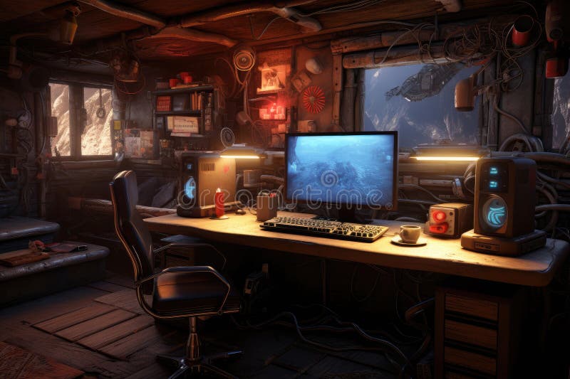 Futuristic Gaming Room with Monitors and Computers, 3d Rendering of a ...