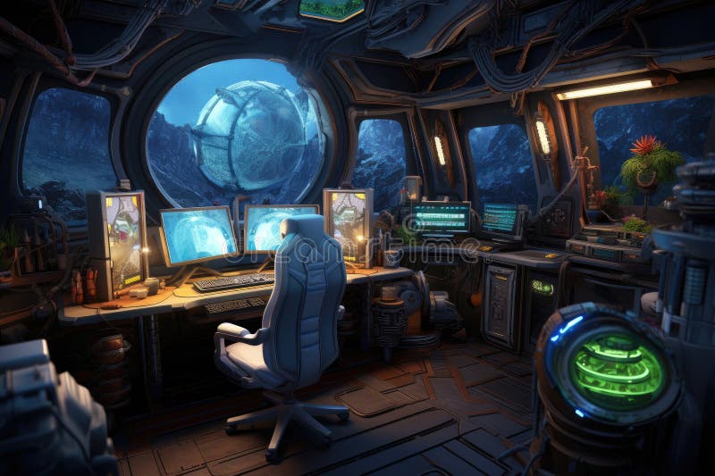 Futuristic Gaming Room with Monitors and Computers, 3d Rendering of a ...
