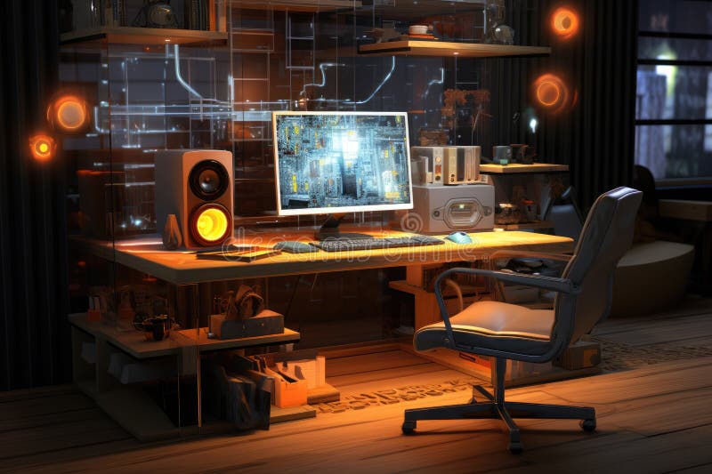 Futuristic Gaming Room with Monitors and Computers, 3d Rendering of a ...