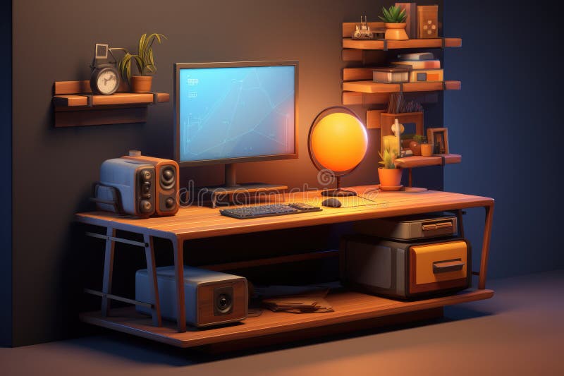 Futuristic Gaming Room with Monitors and Computers, 3d Rendering of a ...