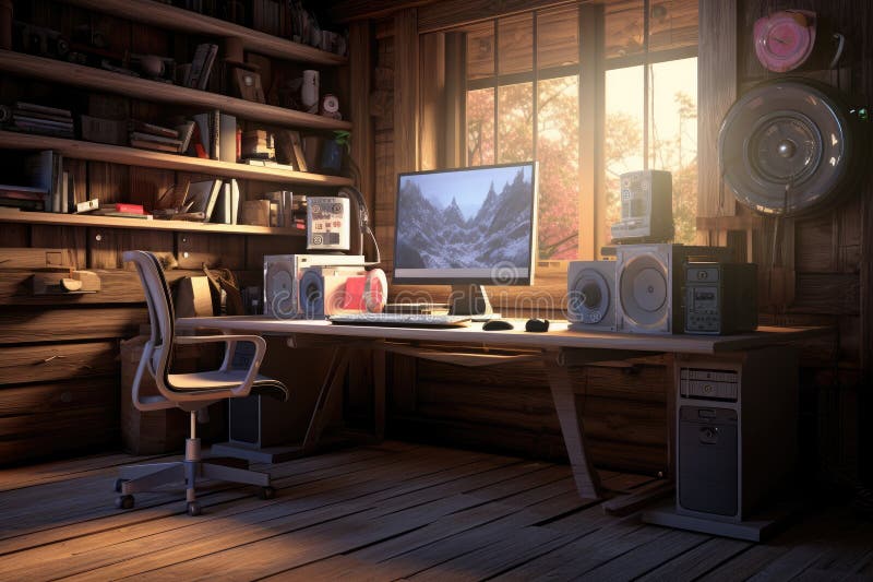 Futuristic Gaming Room with Monitors and Computers, 3d Rendering of a ...