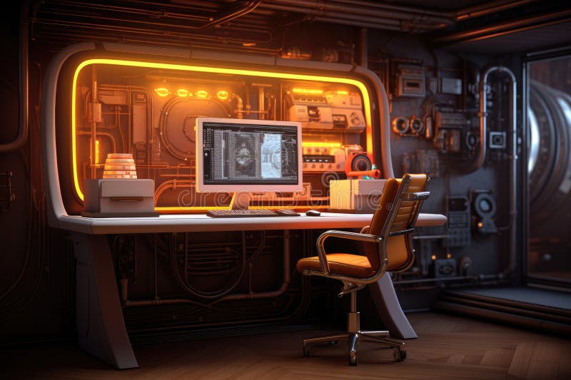 Futuristic Gaming Room with Monitors and Computers, 3d Rendering of a ...