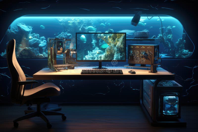Futuristic Gaming Room with Monitors and Computers, 3d Rendering of a ...