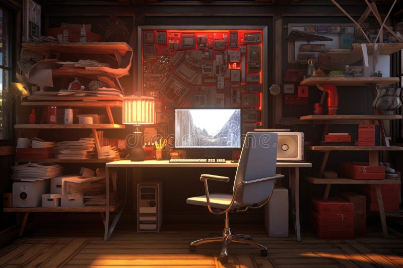 Futuristic Gaming Room with Monitors and Computers, 3d Rendering of a ...