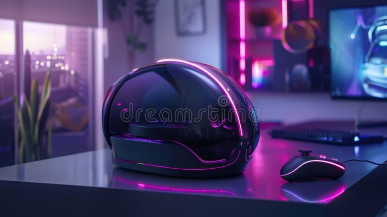 Futuristic Gaming Setup with Neon Light Computer and Peripherals Stock ...